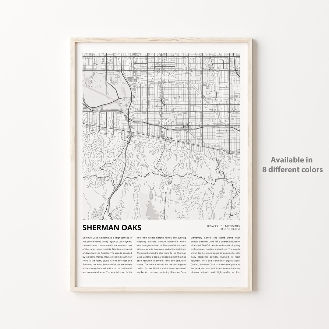 Sherman Oaks Map Print, Sherman Oaks Travel Map, Sherman Oaks Wall ...
