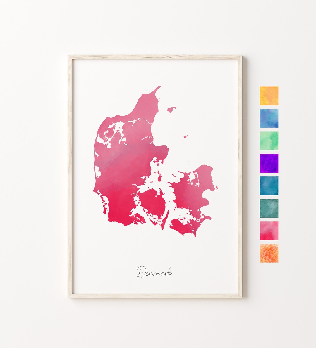 Denmark Watercolor Map, Denmark Pastel Print, Denmark Minimal Art ...