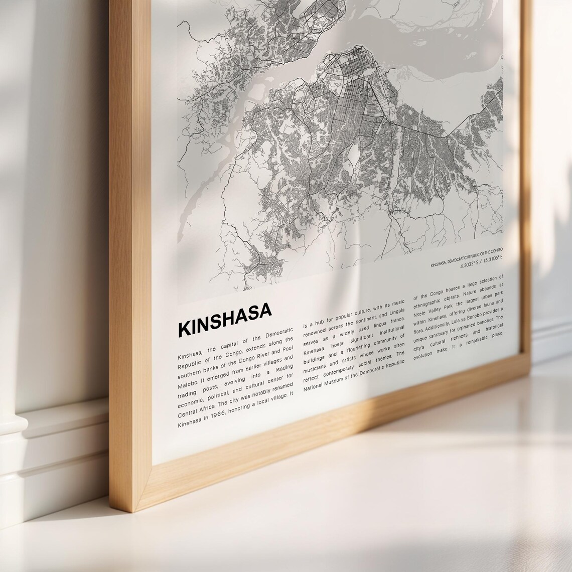 Kinshasa Map Print, Kinshasa Travel Map, Kinshasa Wall Decor Art ...