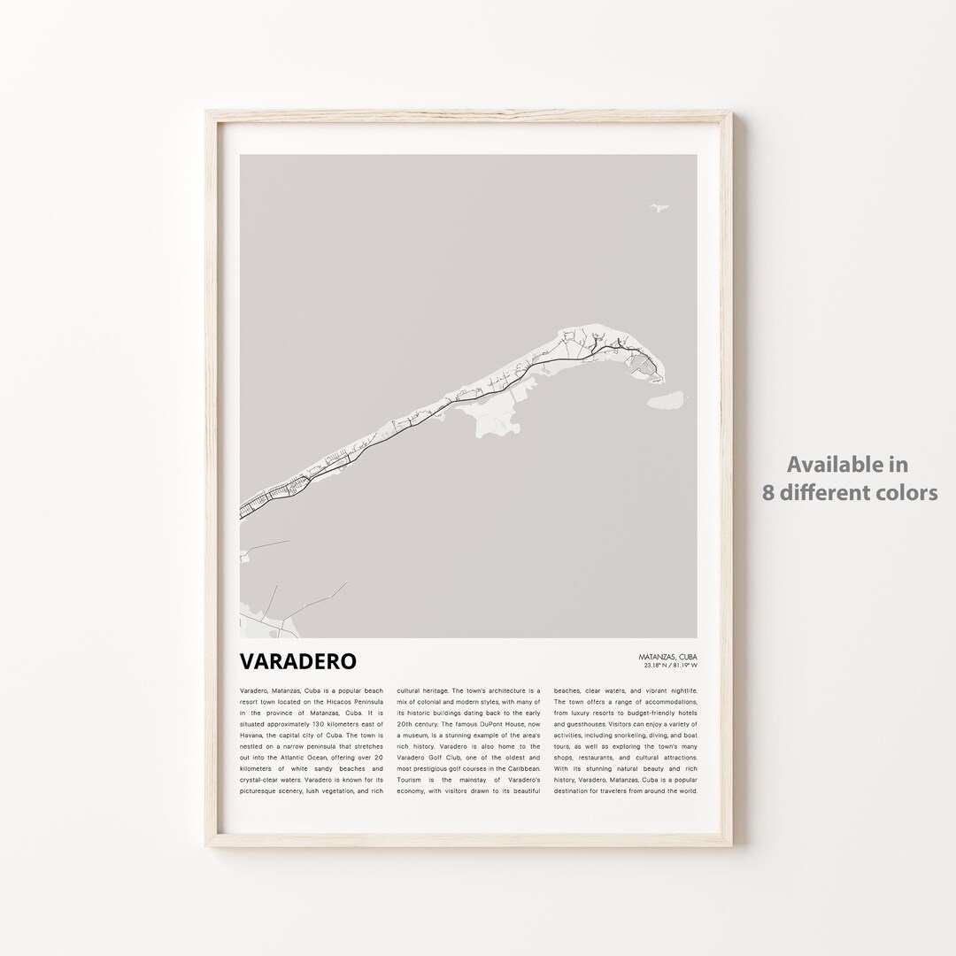 Varadero Map Print, Varadero Travel Map, Varadero Wall Decor Art ...