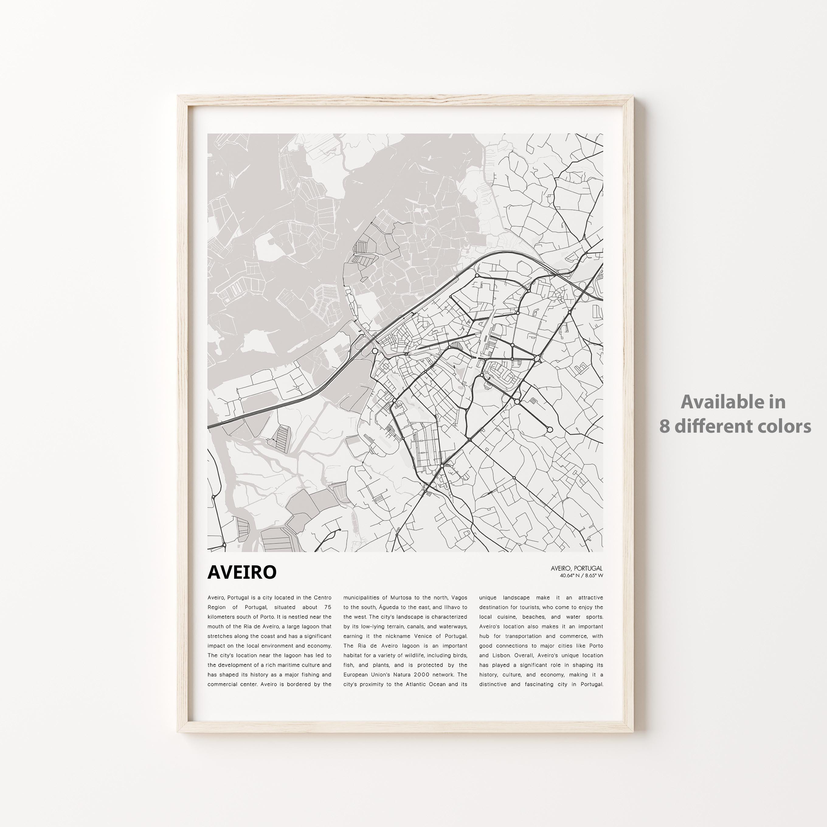 Aveiro Map Print, Aveiro Travel Map, Aveiro Wall Decor Art, Aveiro ...