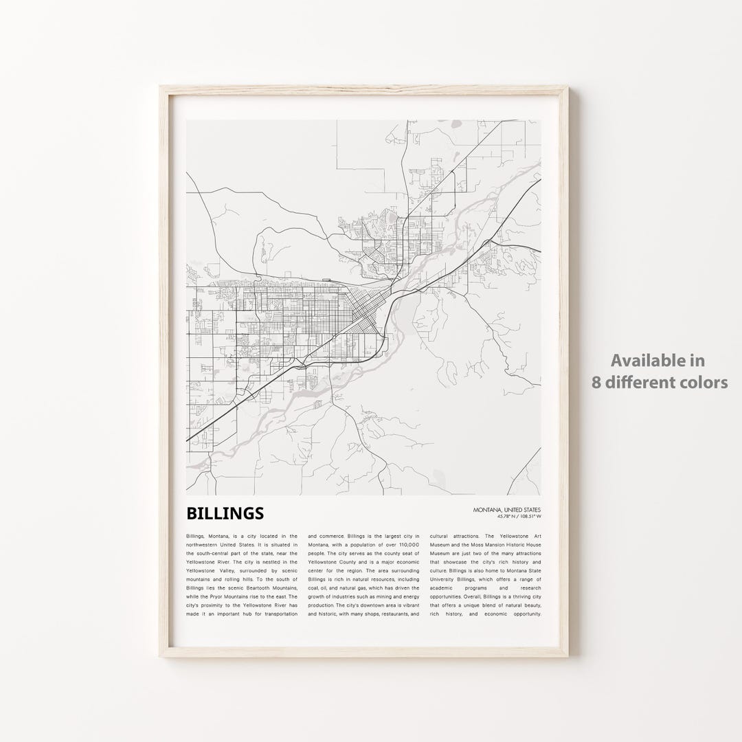 Billings Map Print, Billings Travel Map, Billings Wall Decor Art ...