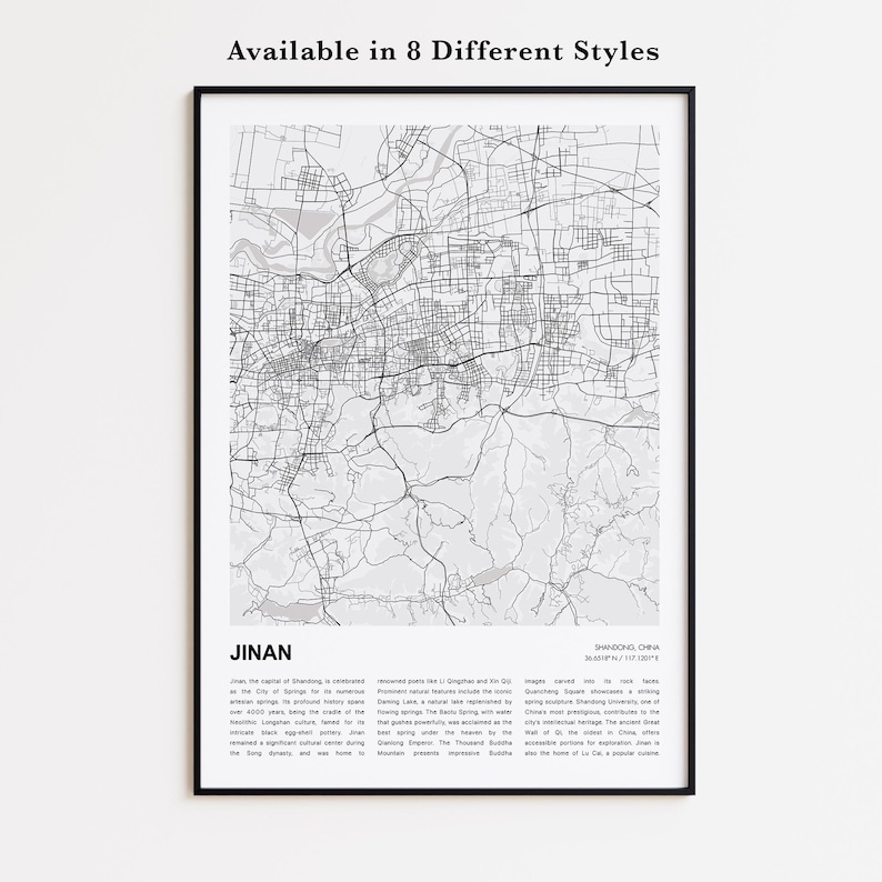 Jinan Map Print, Jinan Travel Map, Jinan Wall Decor Art, Jinan Shandong ...
