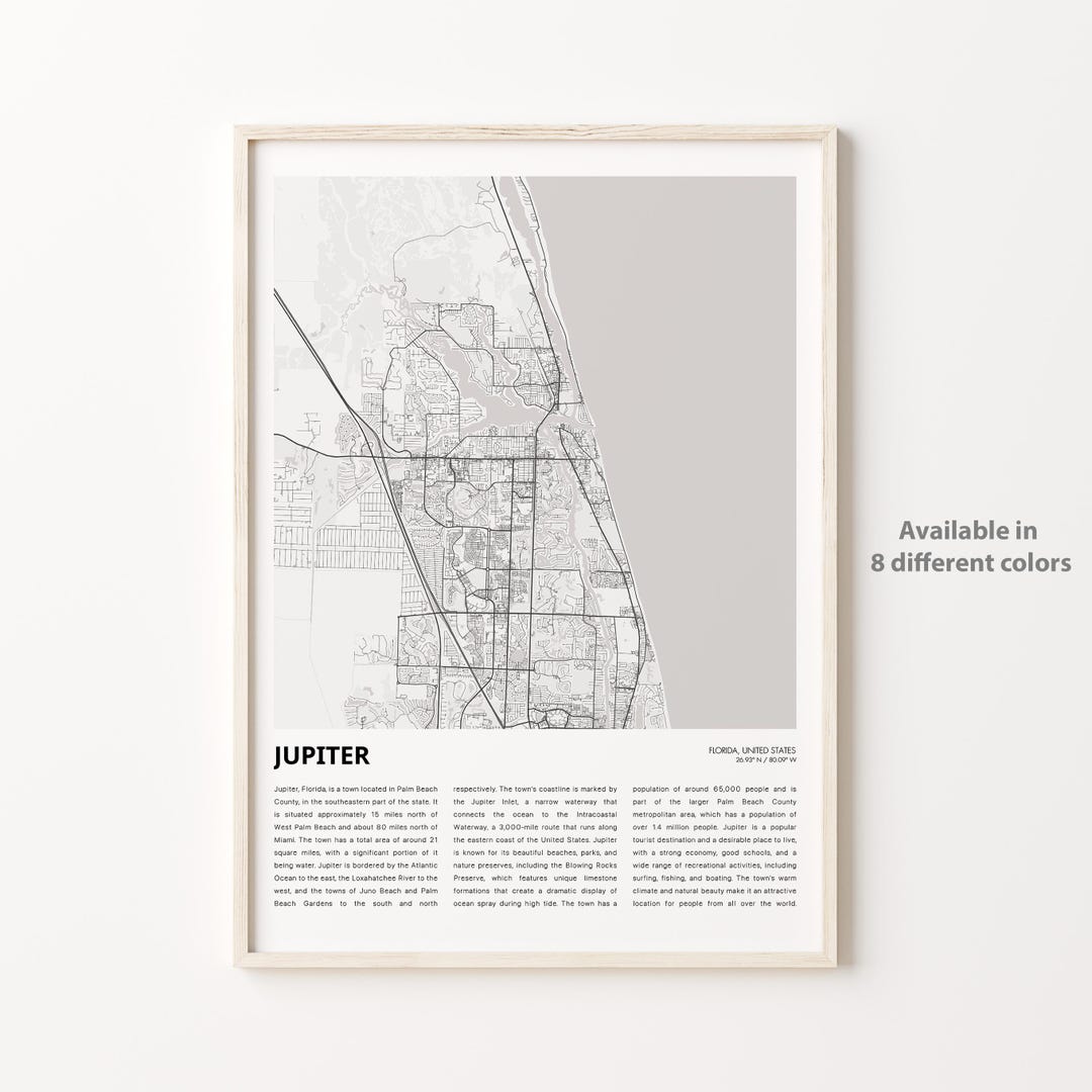 Jupiter Map Print, Jupiter Travel Map, Jupiter Wall Decor Art, Jupiter ...