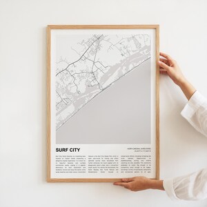 Surf City Map Print, Surf City Travel Map, Surf City Wall Decor Art ...