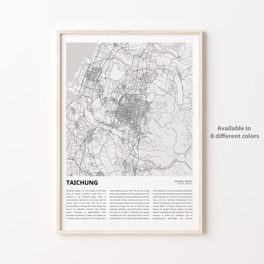 Taichung Map Print, Taichung Travel Map, Taichung Wall Decor Art ...