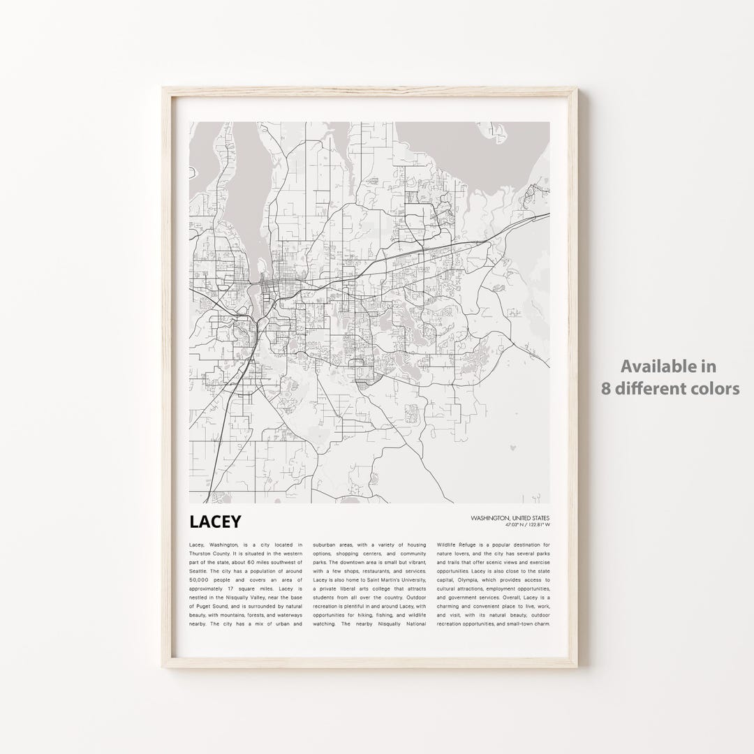 Lacey Map Print, Lacey Travel Map, Lacey Wall Decor Art, Lacey ...