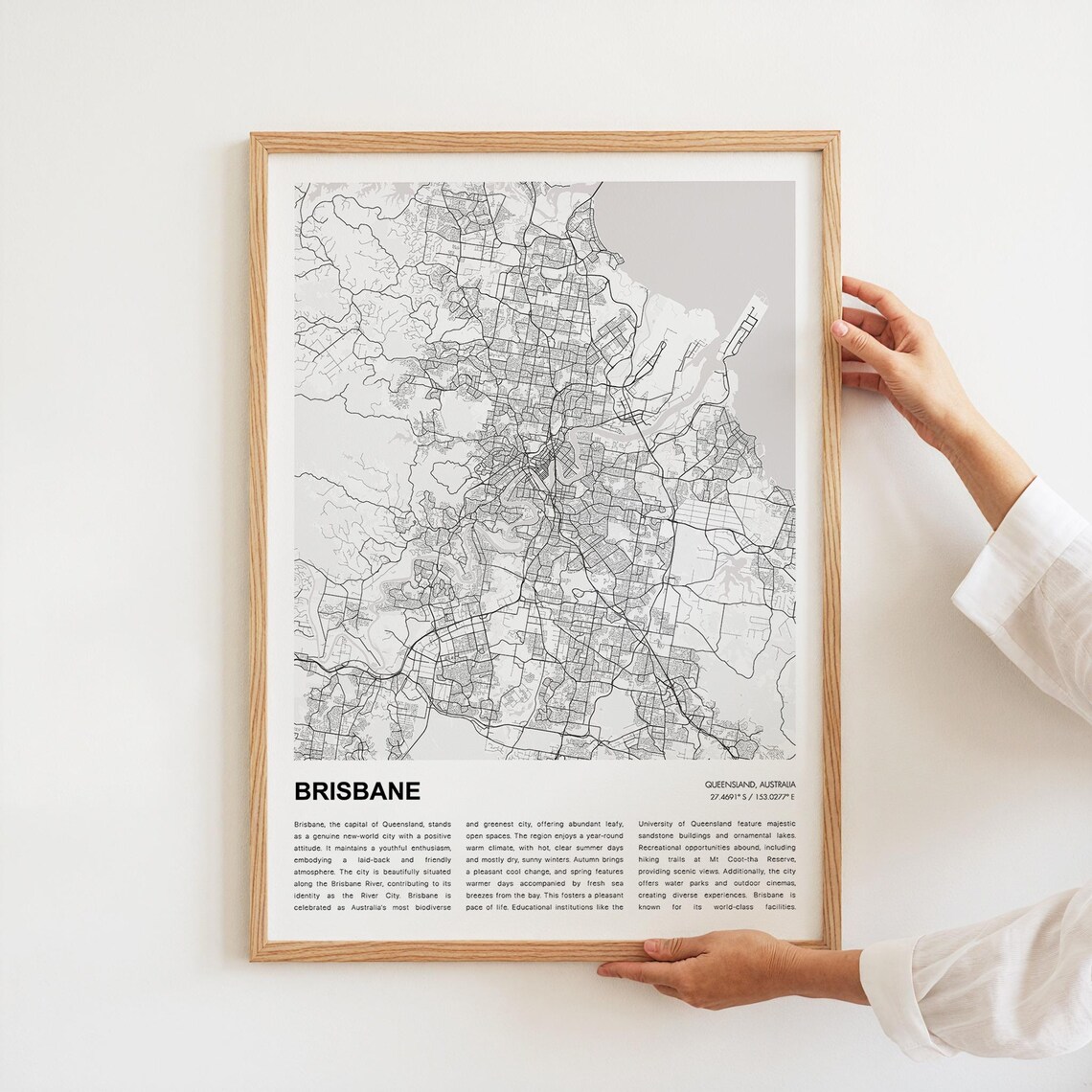 Brisbane Map Print, Brisbane Travel Map, Brisbane Wall Decor Art ...