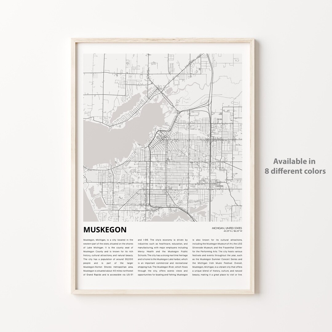 Muskegon Map Print, Muskegon Travel Map, Muskegon Wall Decor Art ...