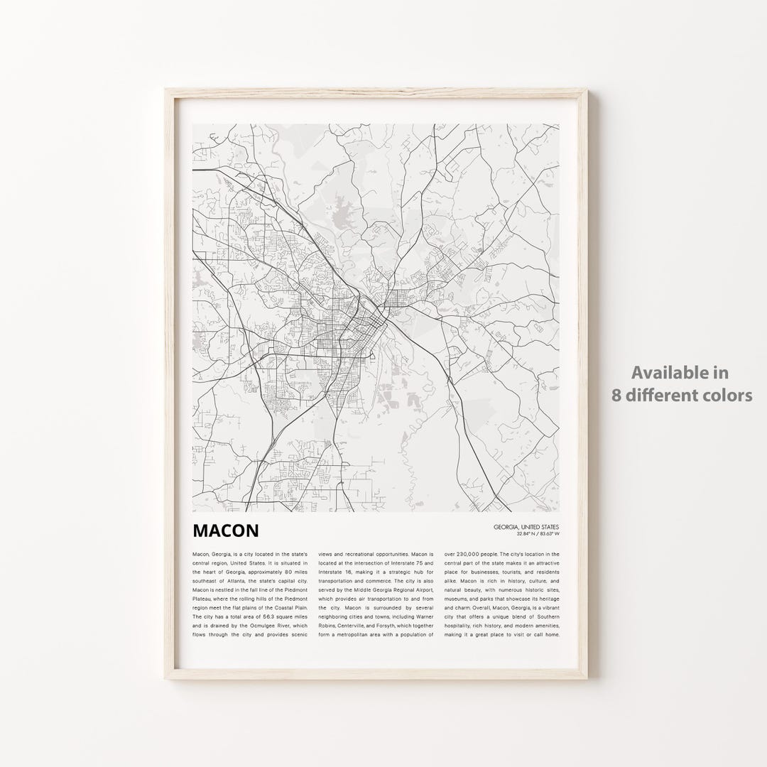 Macon Map Print, Macon Travel Map, Macon Wall Decor Art, Macon Georgia ...