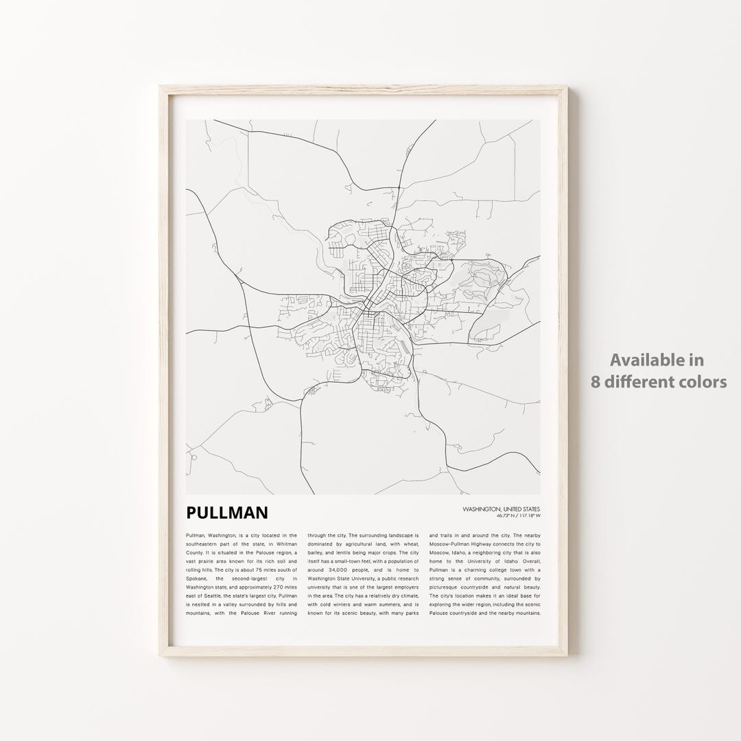Pullman Map Print, Pullman Travel Map, Pullman Wall Decor Art, Pullman ...