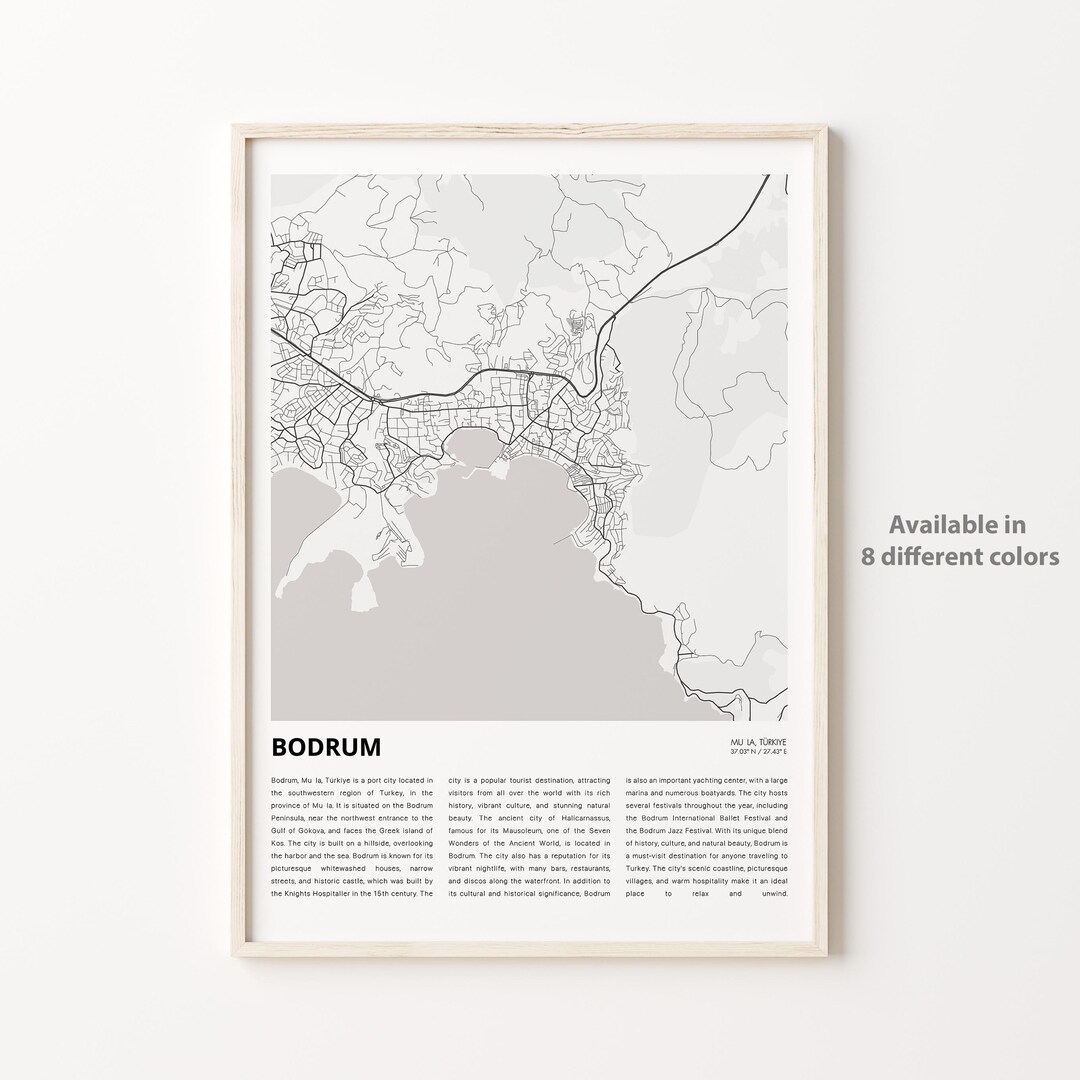 Bodrum Map Print, Bodrum Travel Map, Bodrum Wall Decor Art, Bodrum ...