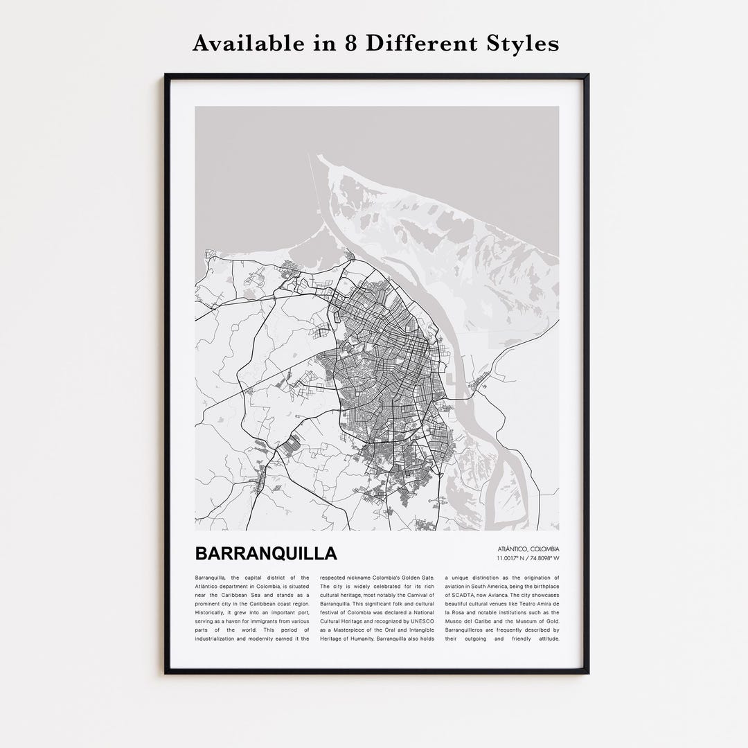 Barranquilla Map Print, Barranquilla Travel Map, Barranquilla Wall ...