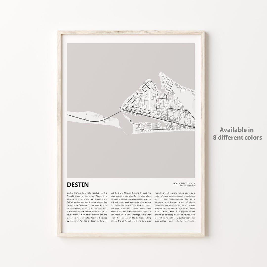 Destin Map Print, Destin Travel Map, Destin Wall Decor Art, Destin ...