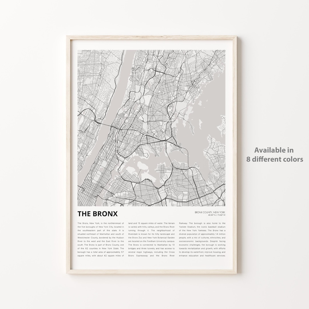 The Bronx Map Print, the Bronx Travel Map, the Bronx Wall Decor Art ...