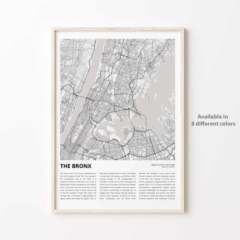 The Bronx Map Print, the Bronx Travel Map, the Bronx Wall Decor Art ...