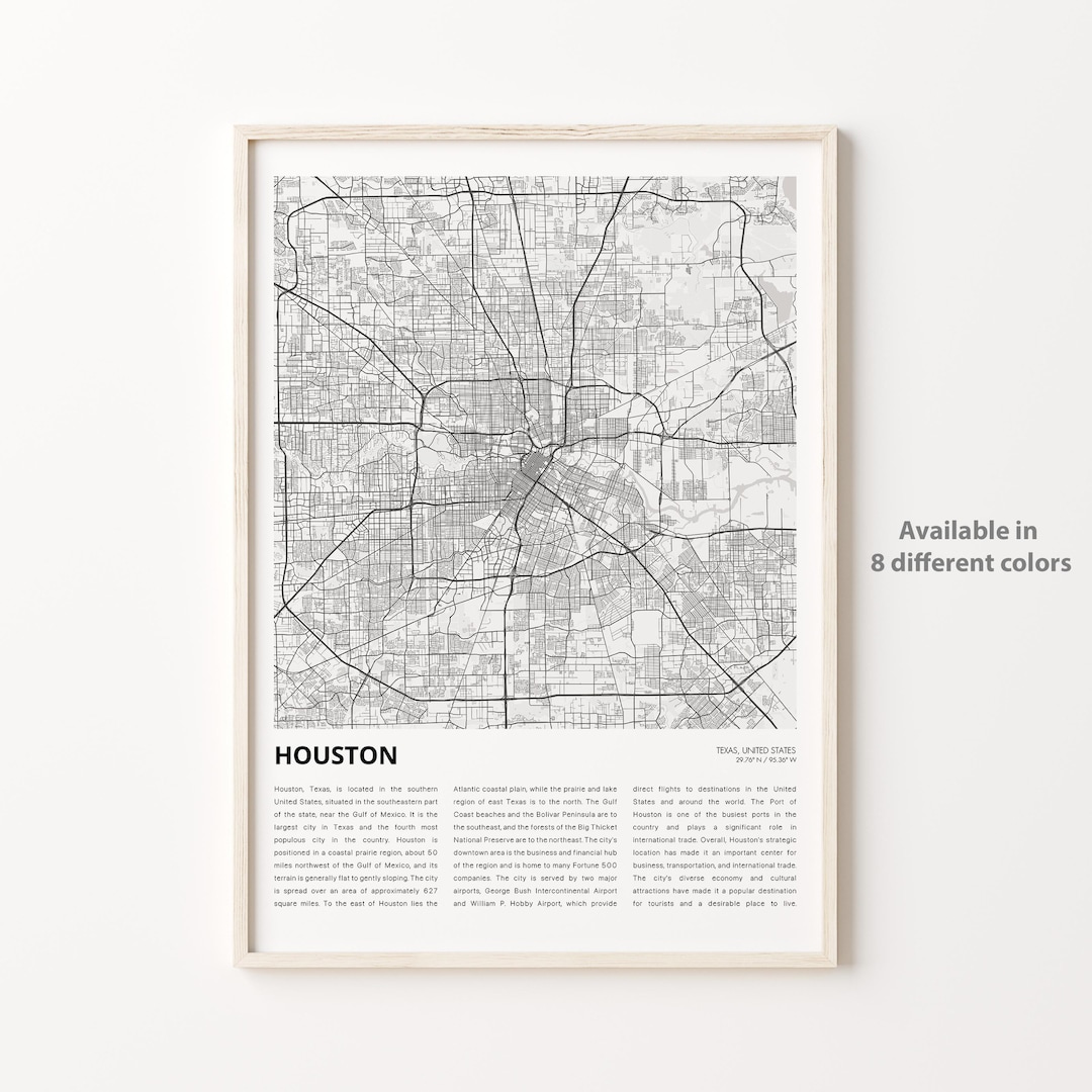 Houston Map Print, Houston Travel Map, Houston Wall Decor Art, Houston ...