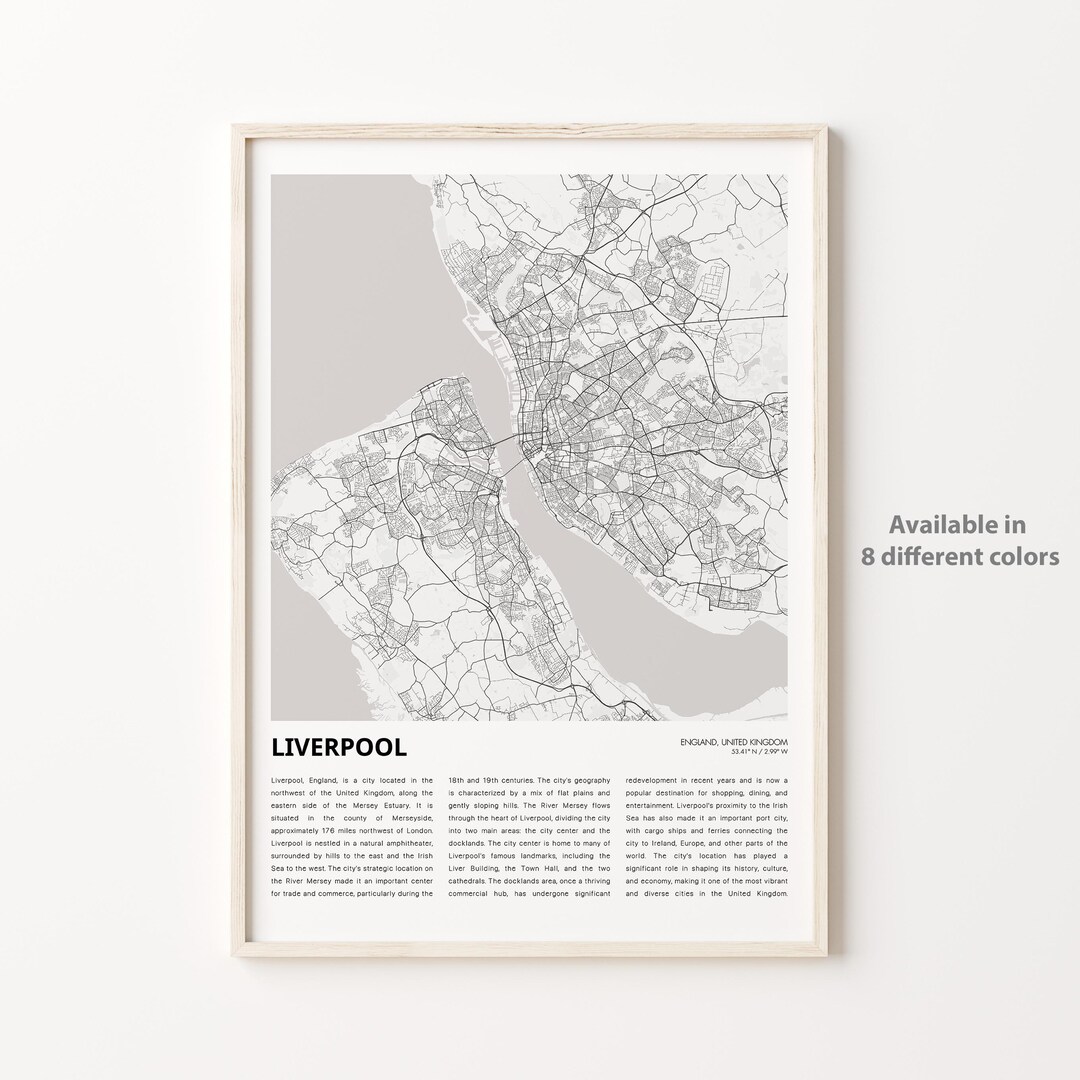 Liverpool Map Print, Liverpool Travel Map, Liverpool Wall Decor Art ...