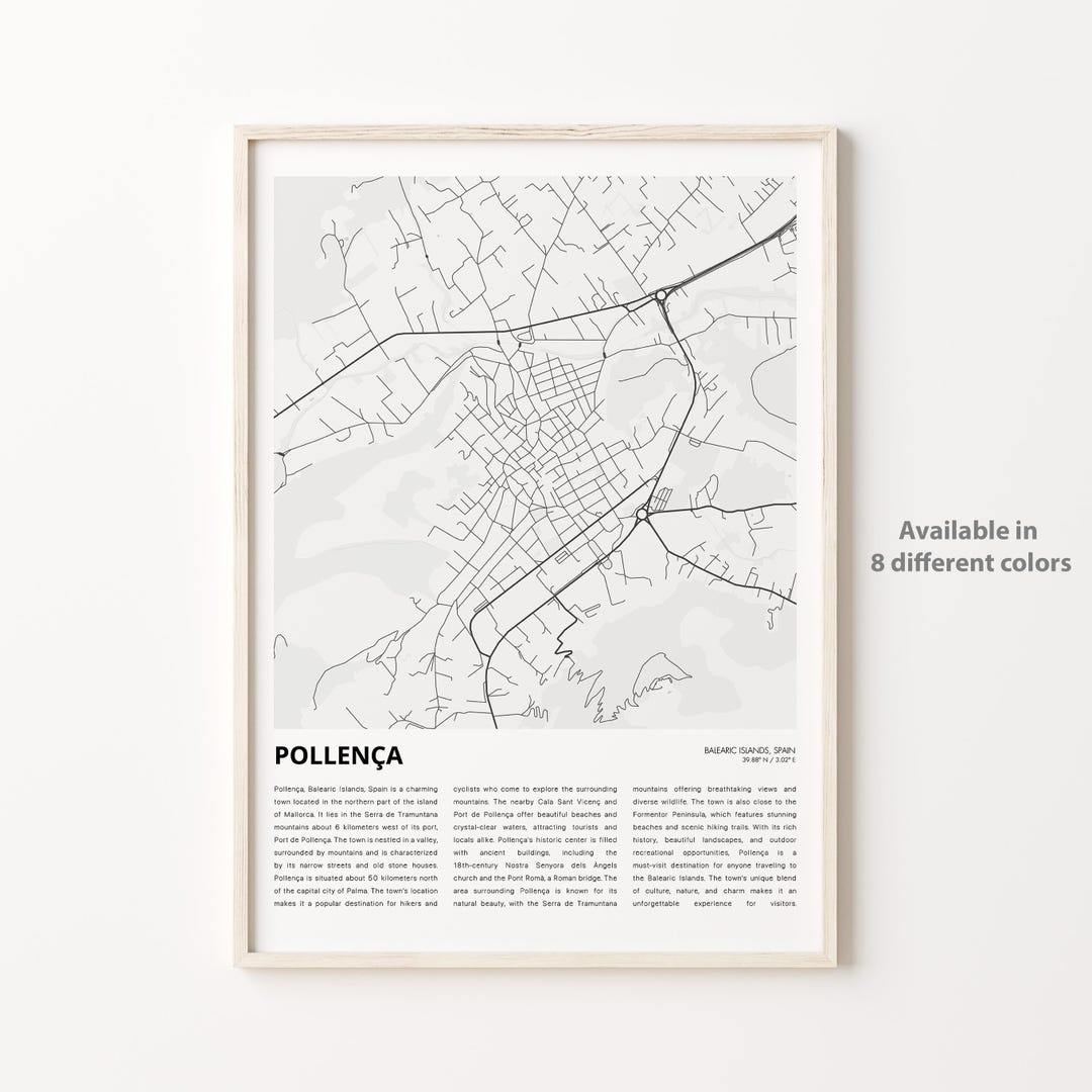 Pollença Map Print, Pollença Travel Map, Pollença Wall Decor Art ...