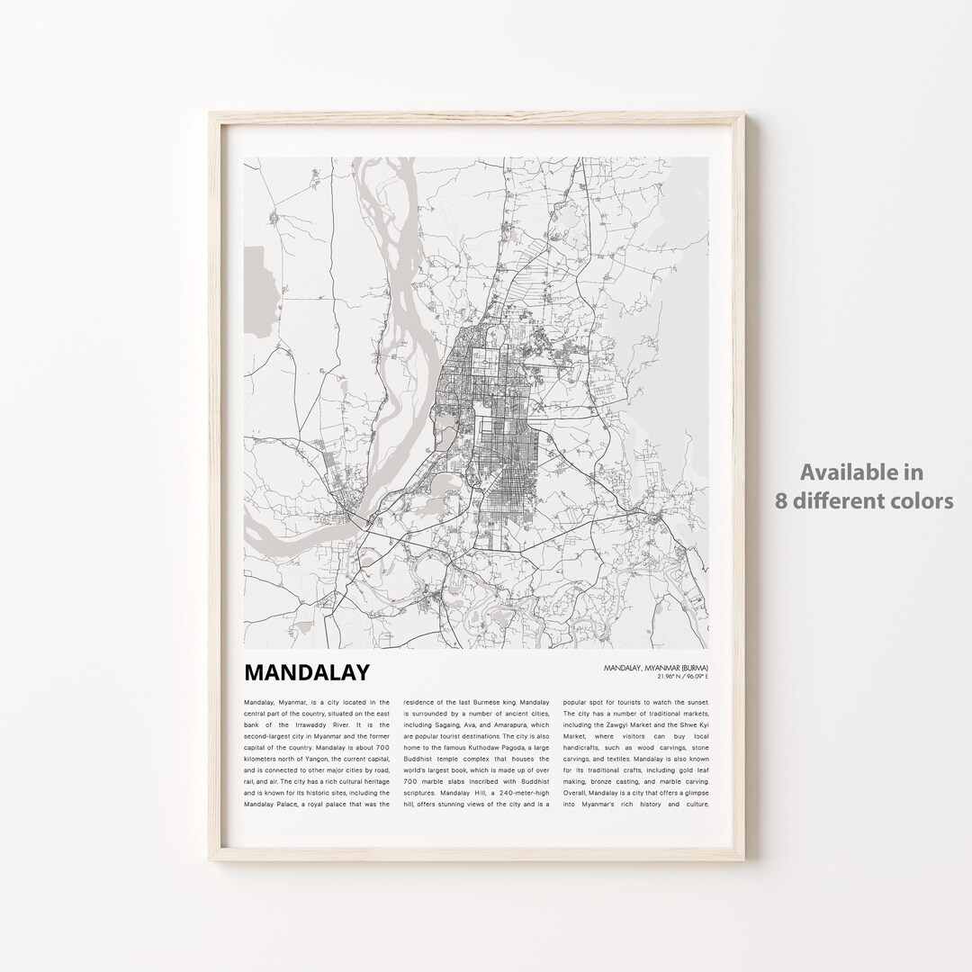 Mandalay Map Print, Mandalay Travel Map, Mandalay Wall Decor Art ...