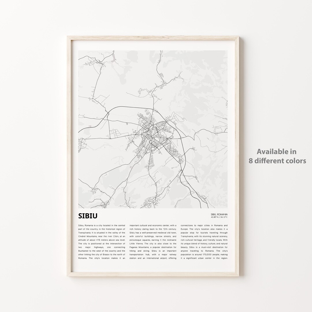 Sibiu Map Print, Sibiu Travel Map, Sibiu Wall Decor Art, Sibiu Sibiu ...