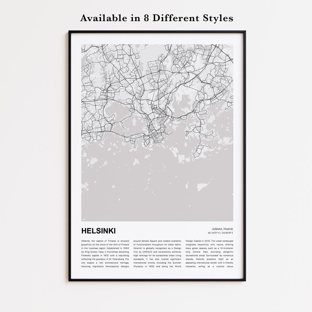 Helsinki Map Print, Helsinki Travel Map, Helsinki Wall Decor Art ...
