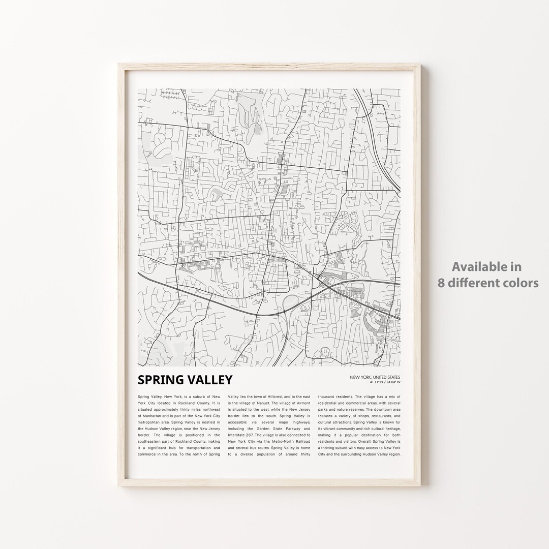 Spring Valley Map Print, Spring Valley Travel Map, Spring Valley Wall ...