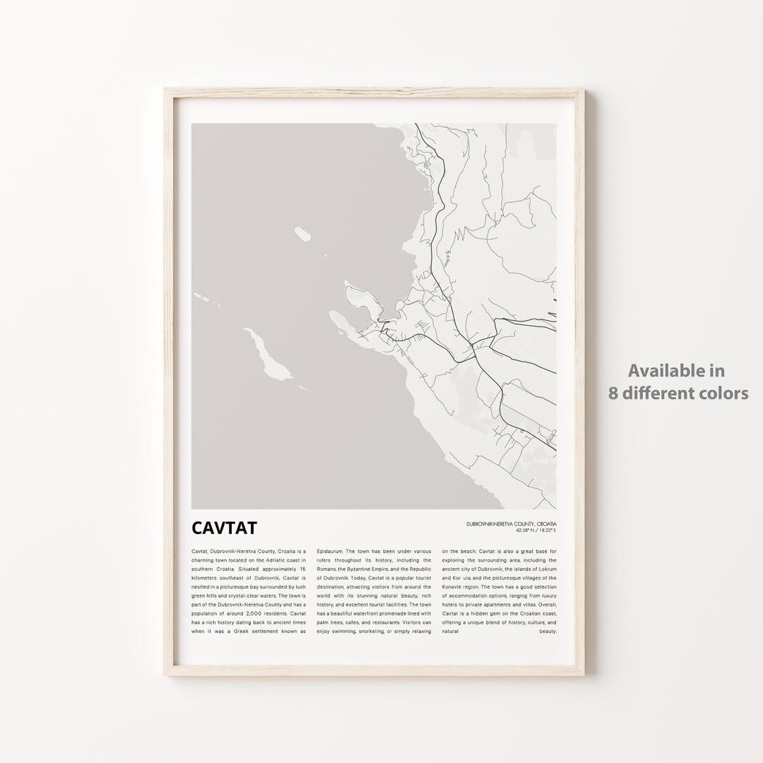 Cavtat Map Print, Cavtat Travel Map, Cavtat Wall Decor Art, Cavtat ...