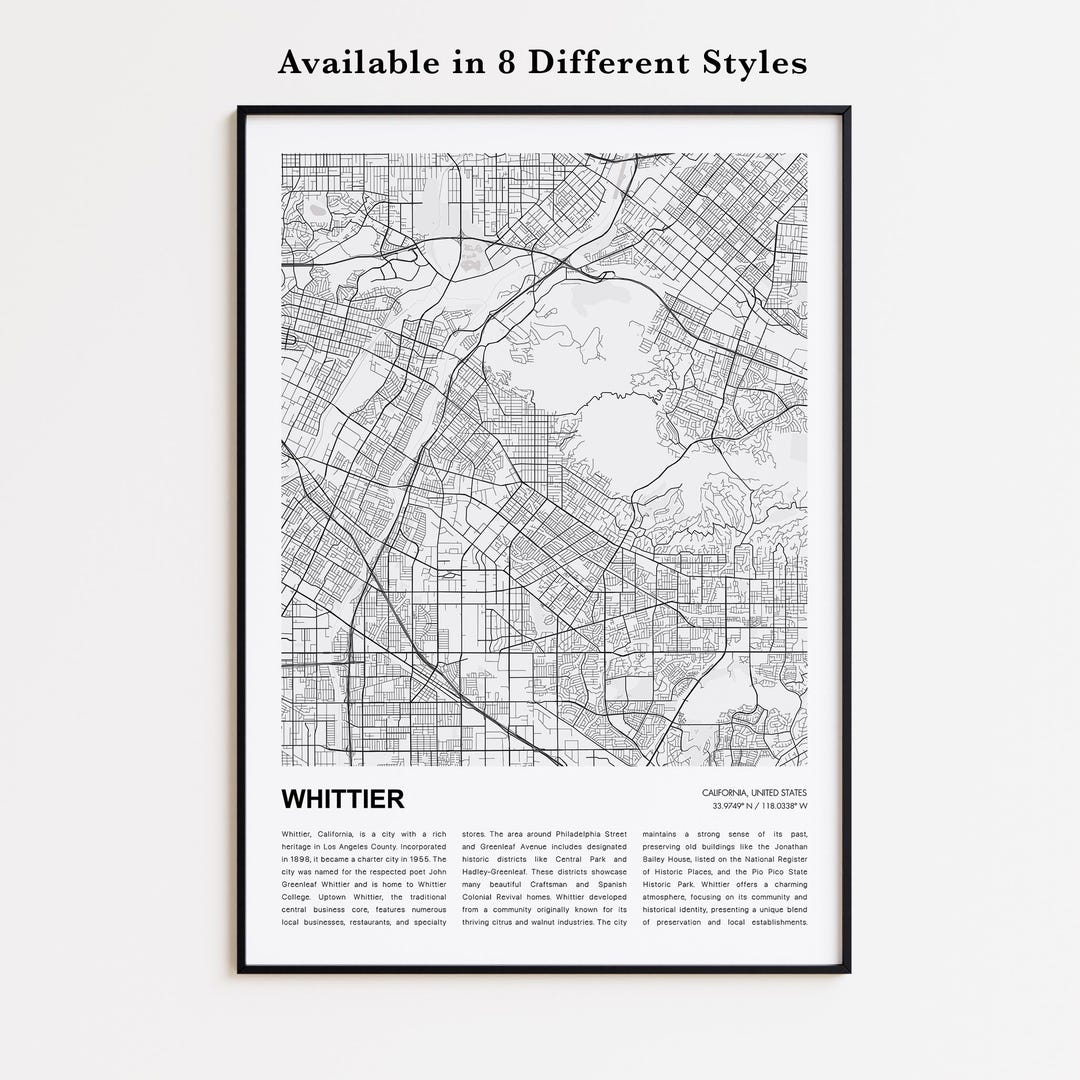 Whittier Map Print, Whittier Travel Map, Whittier Wall Decor Art ...