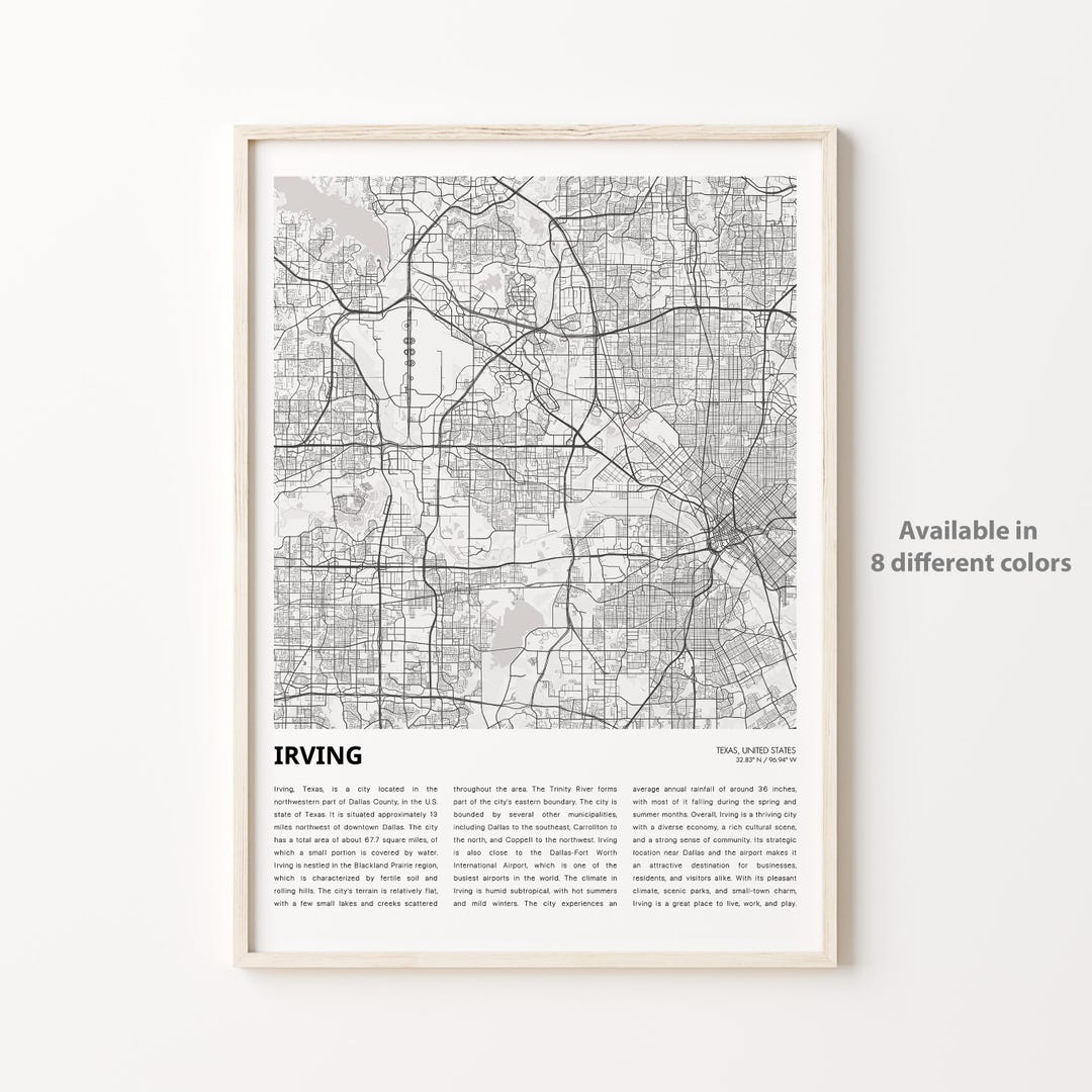 Irving Map Print, Irving Travel Map, Irving Wall Decor Art, Irving ...