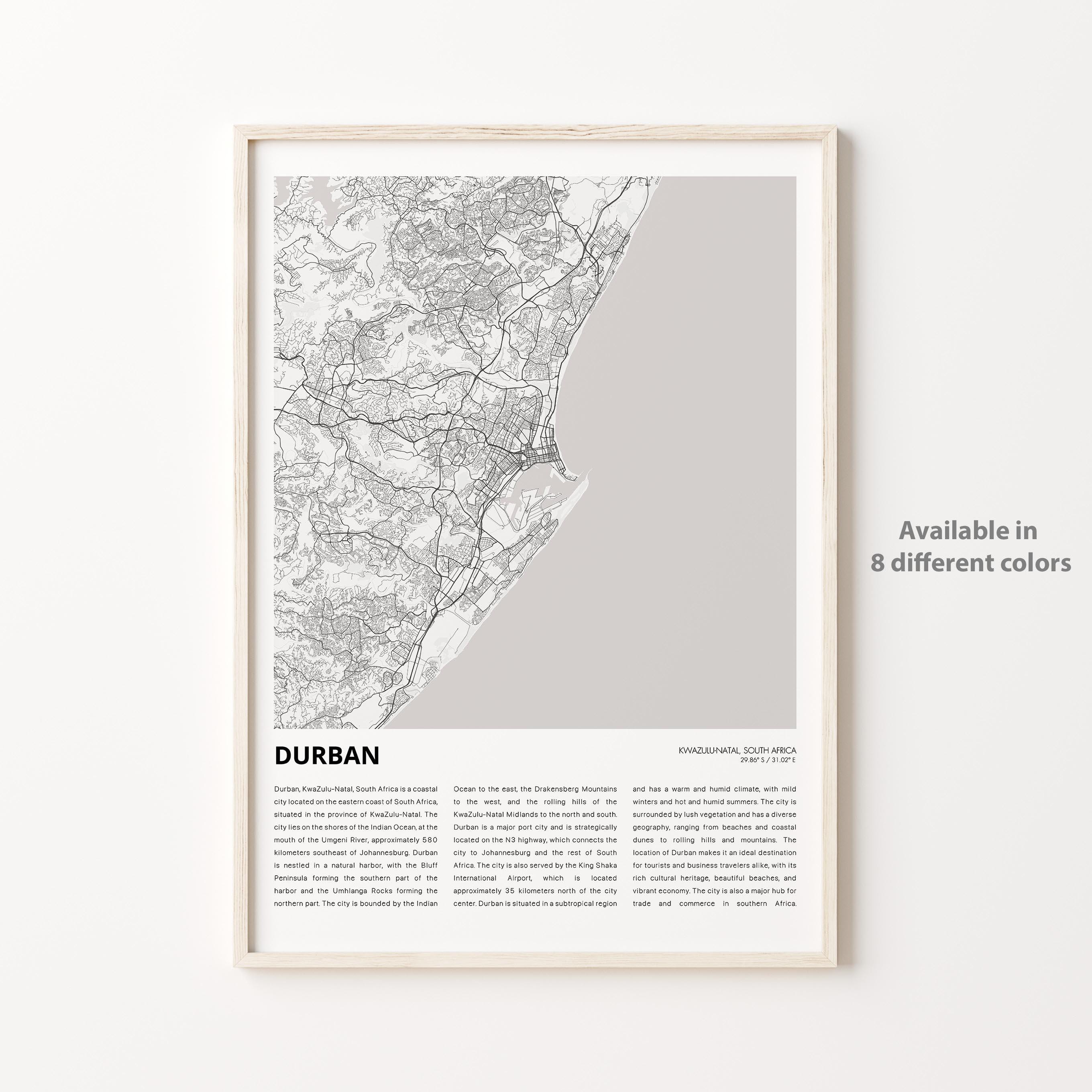 Durban Map Print, Durban Travel Map, Durban Wall Decor Art, Durban ...