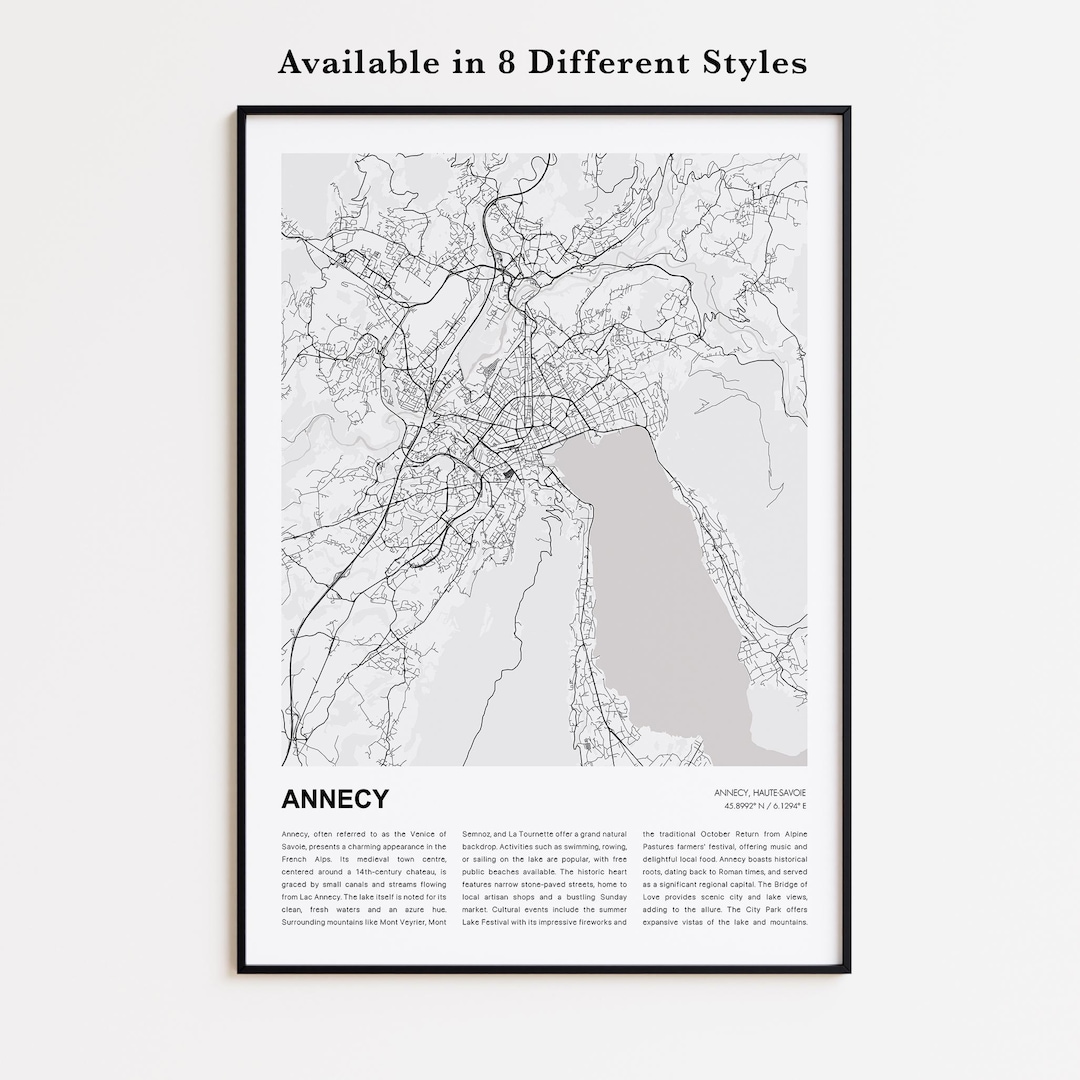 Annecy Map Print, Annecy Travel Map, Annecy Wall Decor Art, Annecy ...