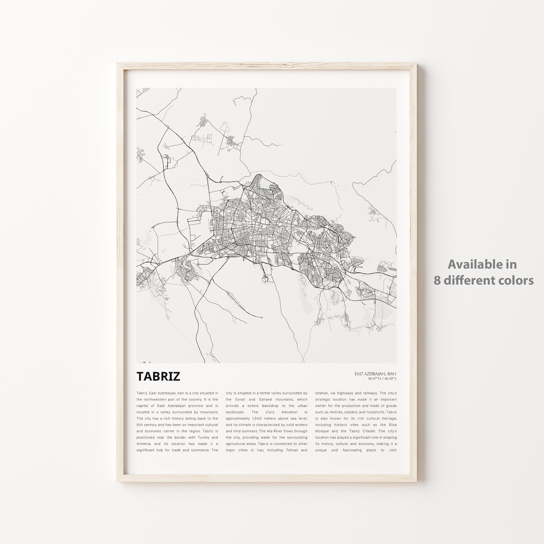 Tabriz Map Print, Tabriz Travel Map, Tabriz Wall Decor Art, Tabriz East ...
