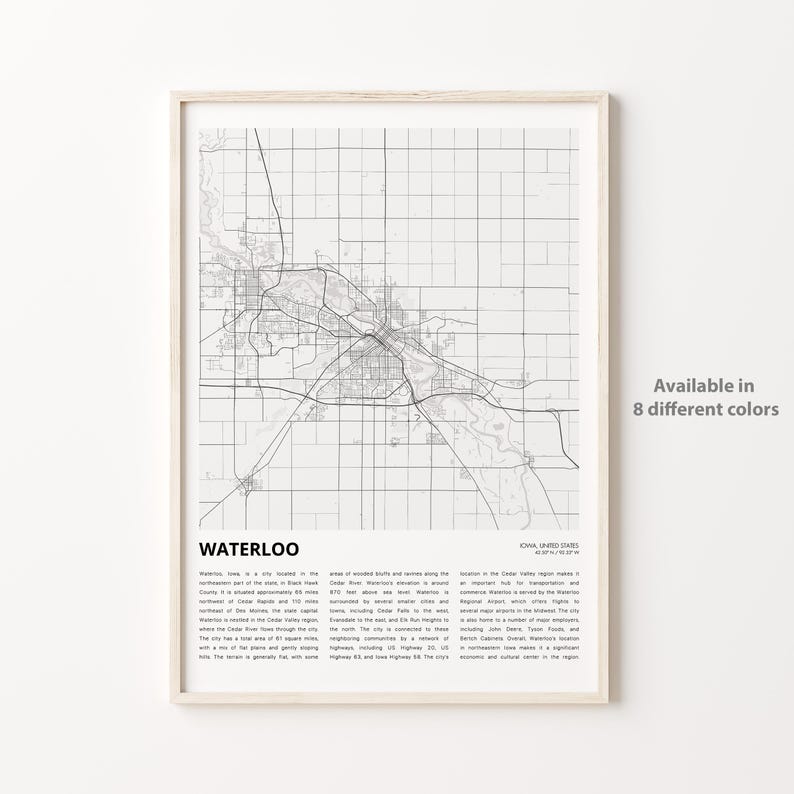 Waterloo Map Print, Waterloo Travel Map, Waterloo Wall Decor Art ...