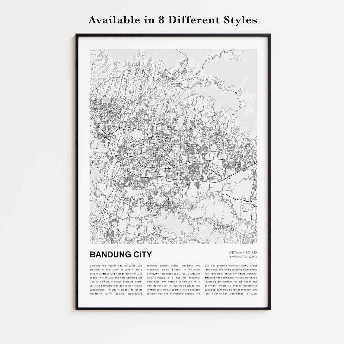 Bandung City Map Print, Bandung City Travel Map, Bandung City Wall ...