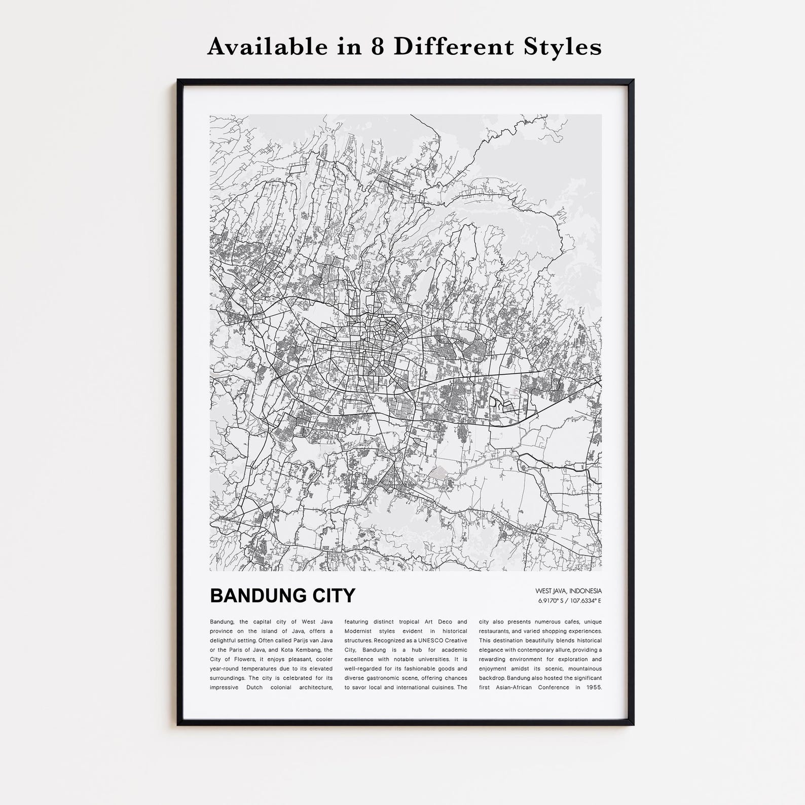 Bandung City Map Print, Bandung City Travel Map, Bandung City Wall ...