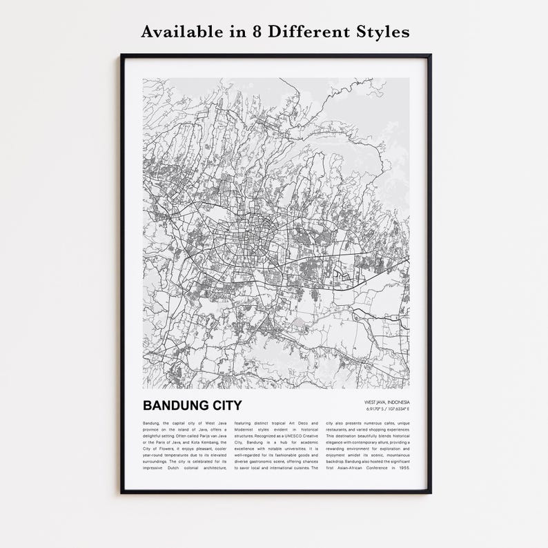 Bandung City Map Print, Bandung City Travel Map, Bandung City Wall ...
