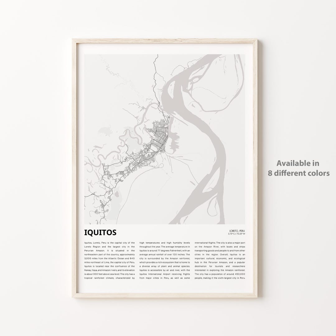 Iquitos Map Print, Iquitos Travel Map, Iquitos Wall Decor Art, Iquitos ...