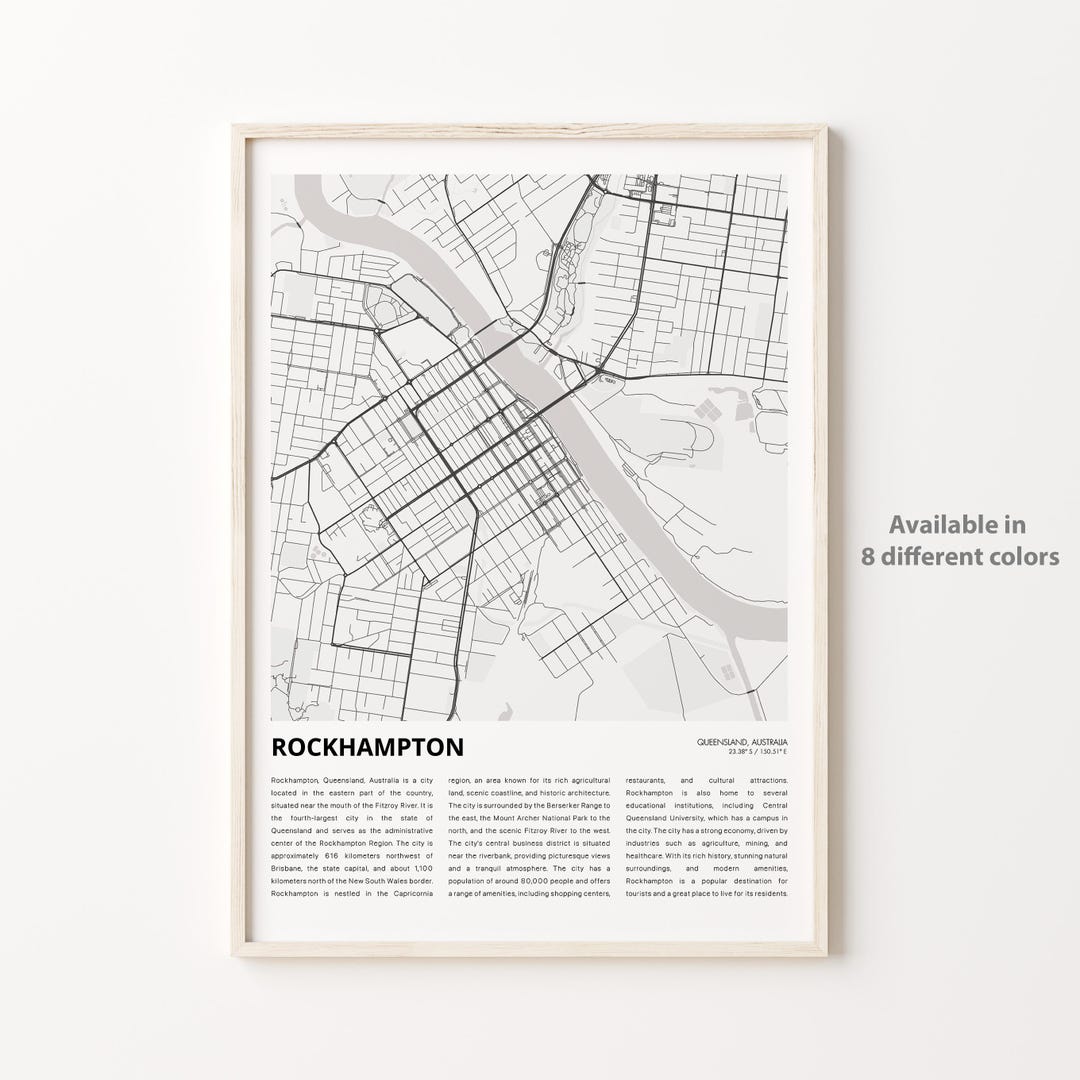 Rockhampton Map Print, Rockhampton Travel Map, Rockhampton Wall Decor ...