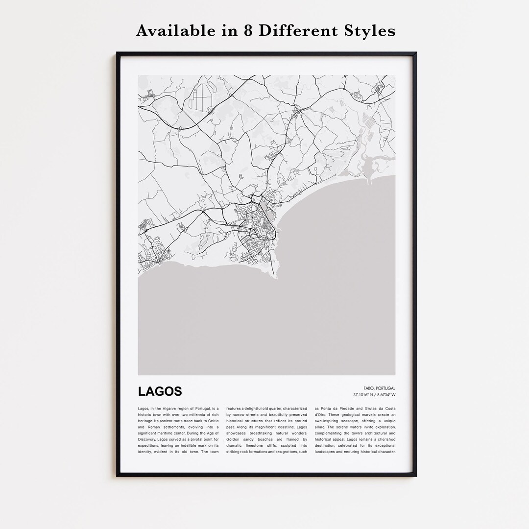 Lagos Map Print, Lagos Travel Map, Lagos Wall Decor Art, Lagos Faro ...