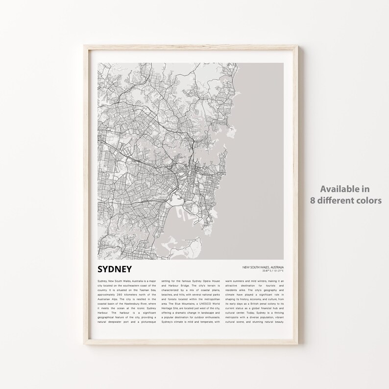 Sydney Map Print, Sydney Travel Map, Sydney Wall Decor Art, Sydney New ...