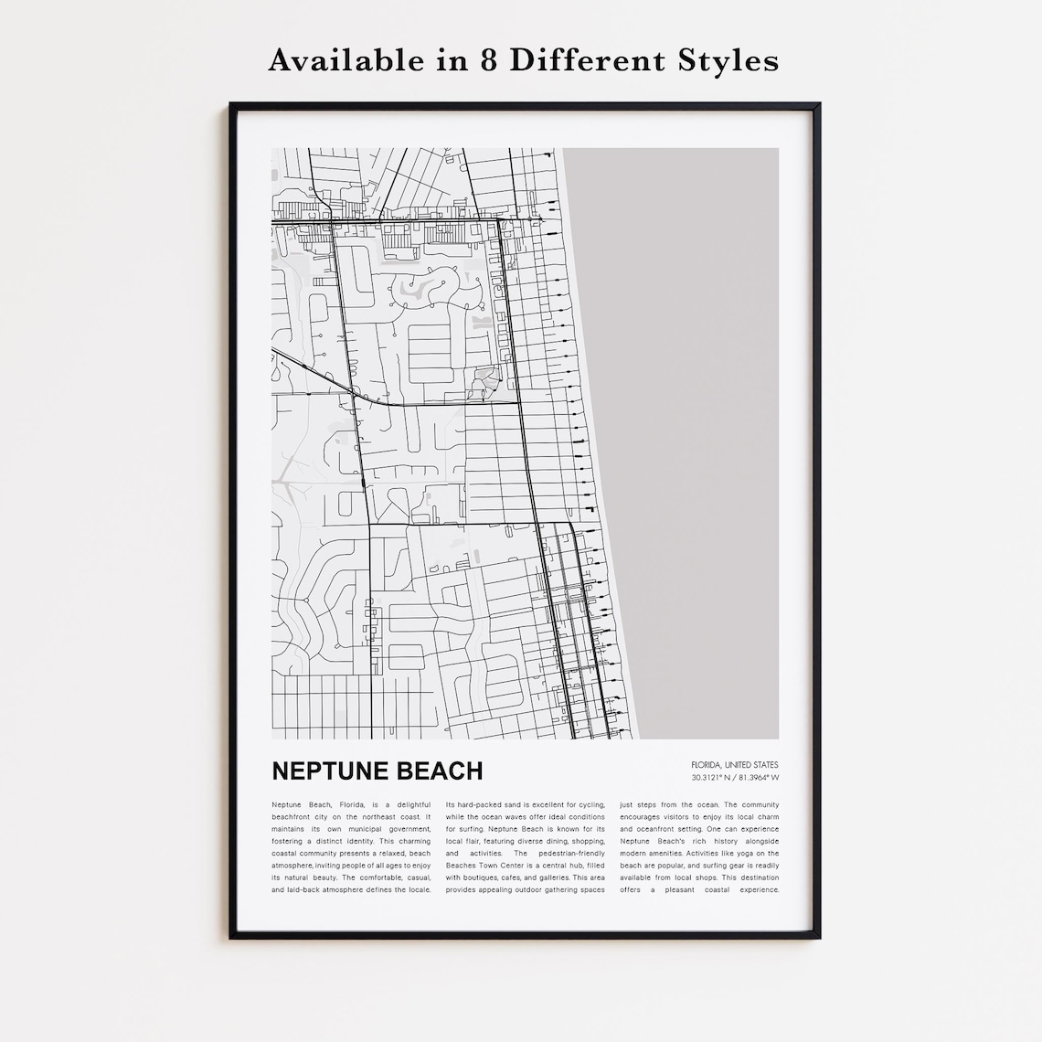Neptune Beach Map Print, Neptune Beach Travel Map, Neptune Beach Wall ...