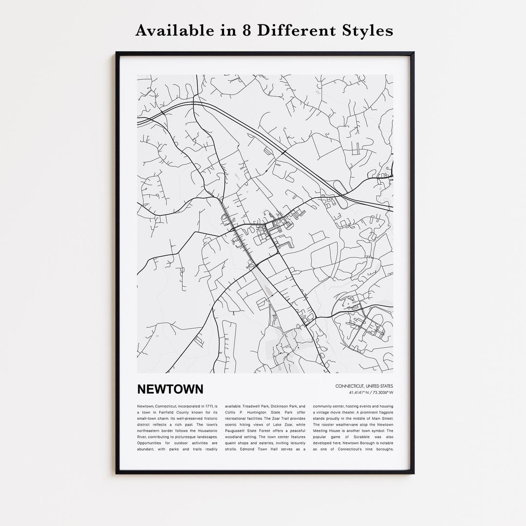 Newtown Map Print, Newtown Travel Map, Newtown Wall Decor Art, Newtown ...