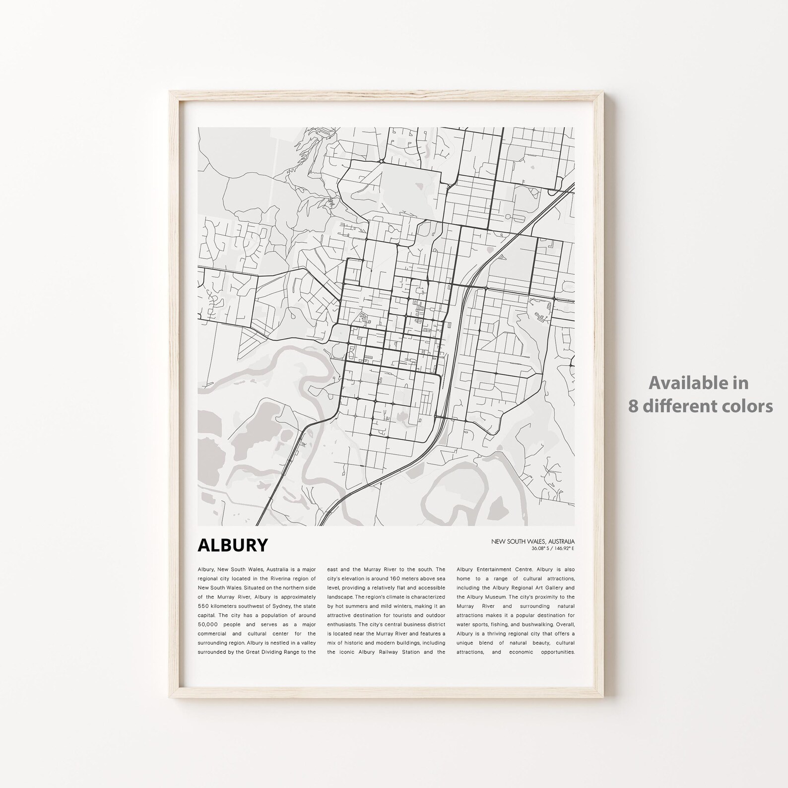 Albury Map Print, Albury Travel Map, Albury Wall Decor Art, Albury New ...
