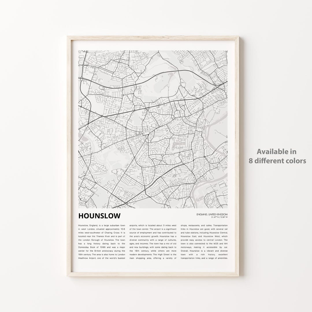 Hounslow Map Print, Hounslow Travel Map, Hounslow Wall Decor Art ...