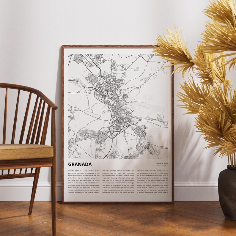 Granada Map Print, Granada Travel Map, Granada Wall Decor Art, Granada ...