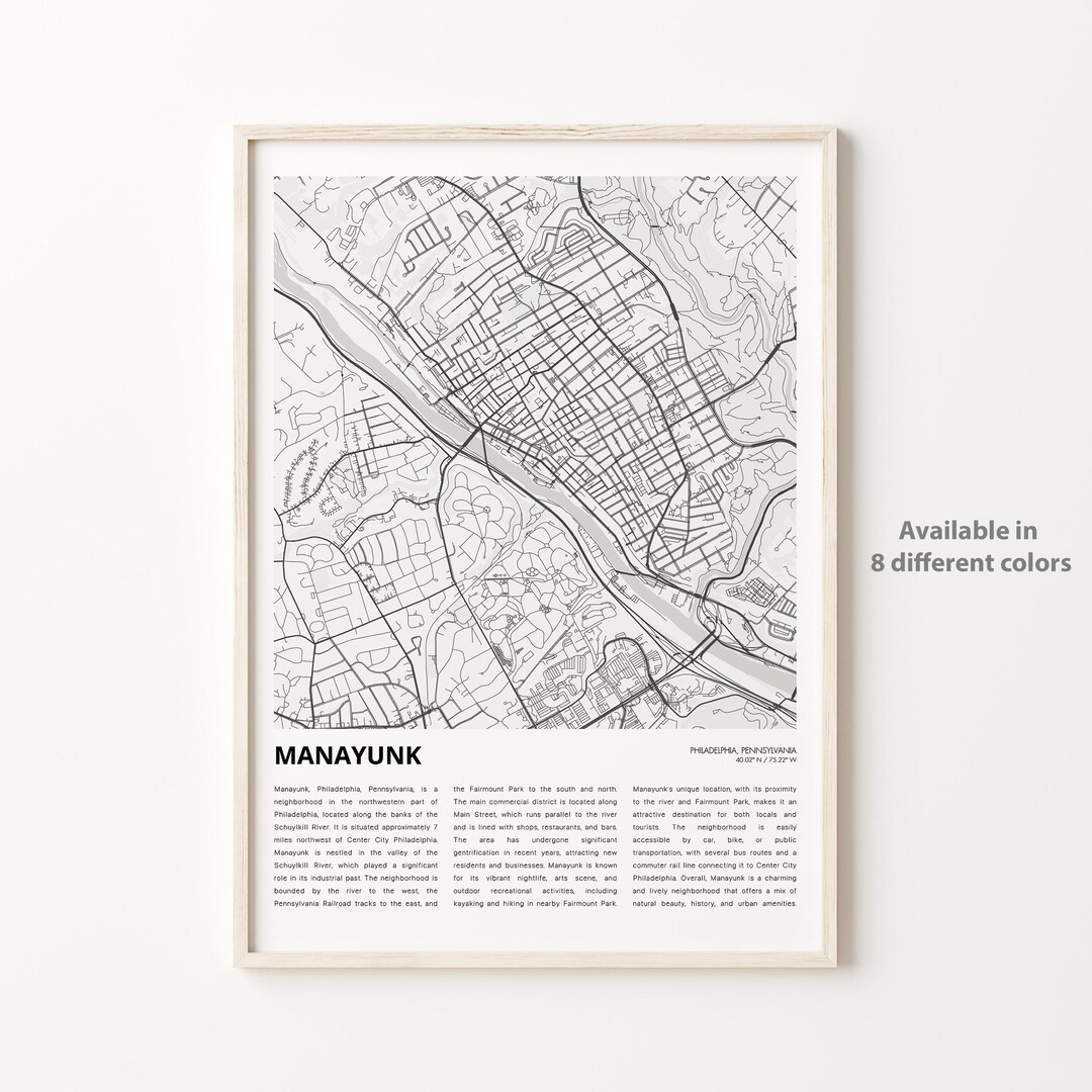 Manayunk Map Print, Manayunk Travel Map, Manayunk Wall Decor Art ...