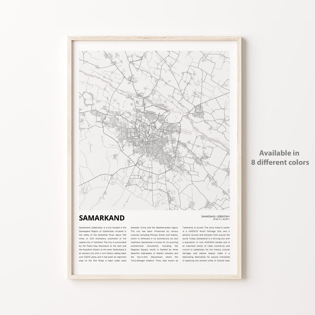 Samarkand Map Print, Samarkand Travel Map, Samarkand Wall Decor Art ...