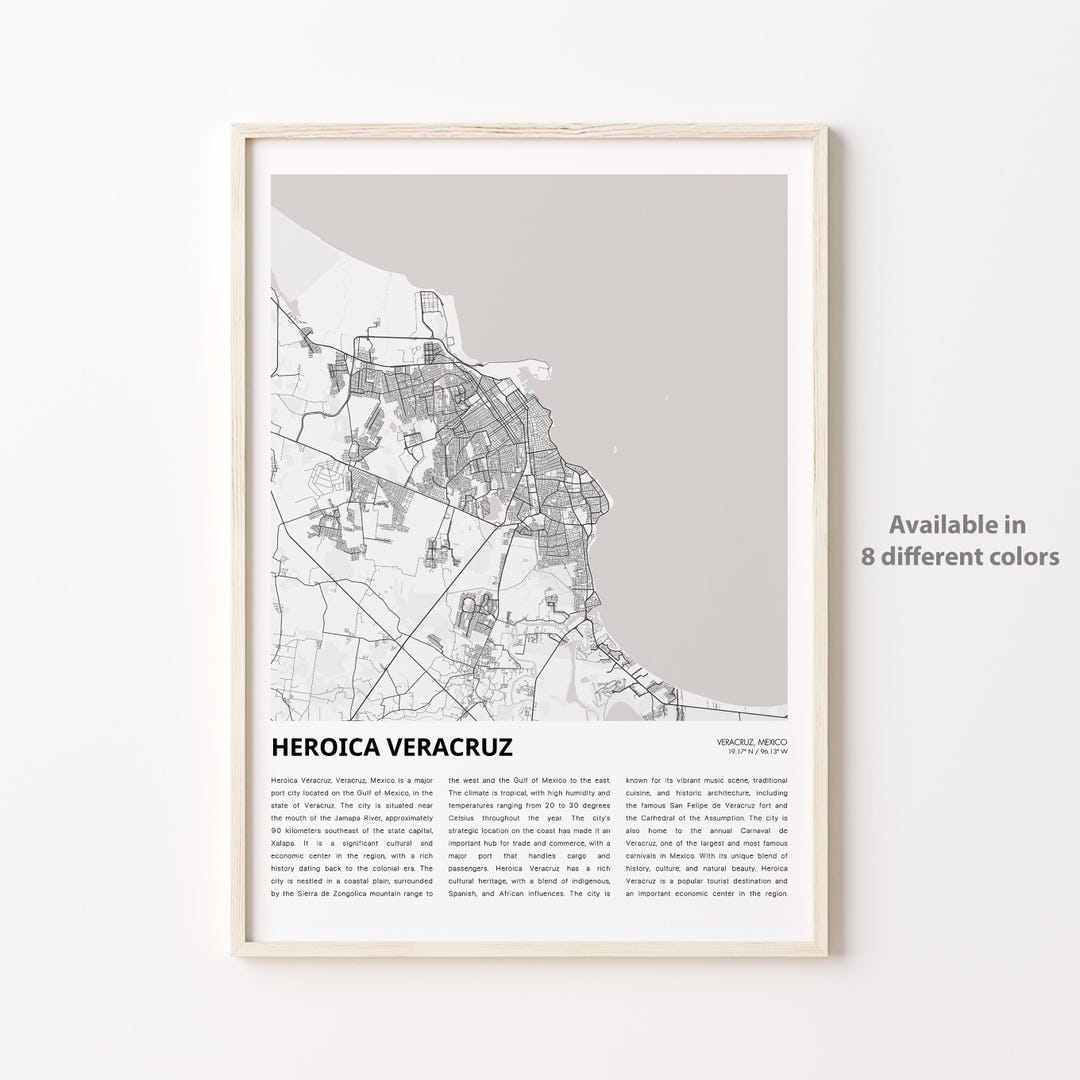 Heroica Veracruz Map Print, Heroica Veracruz Travel Map, Heroica ...