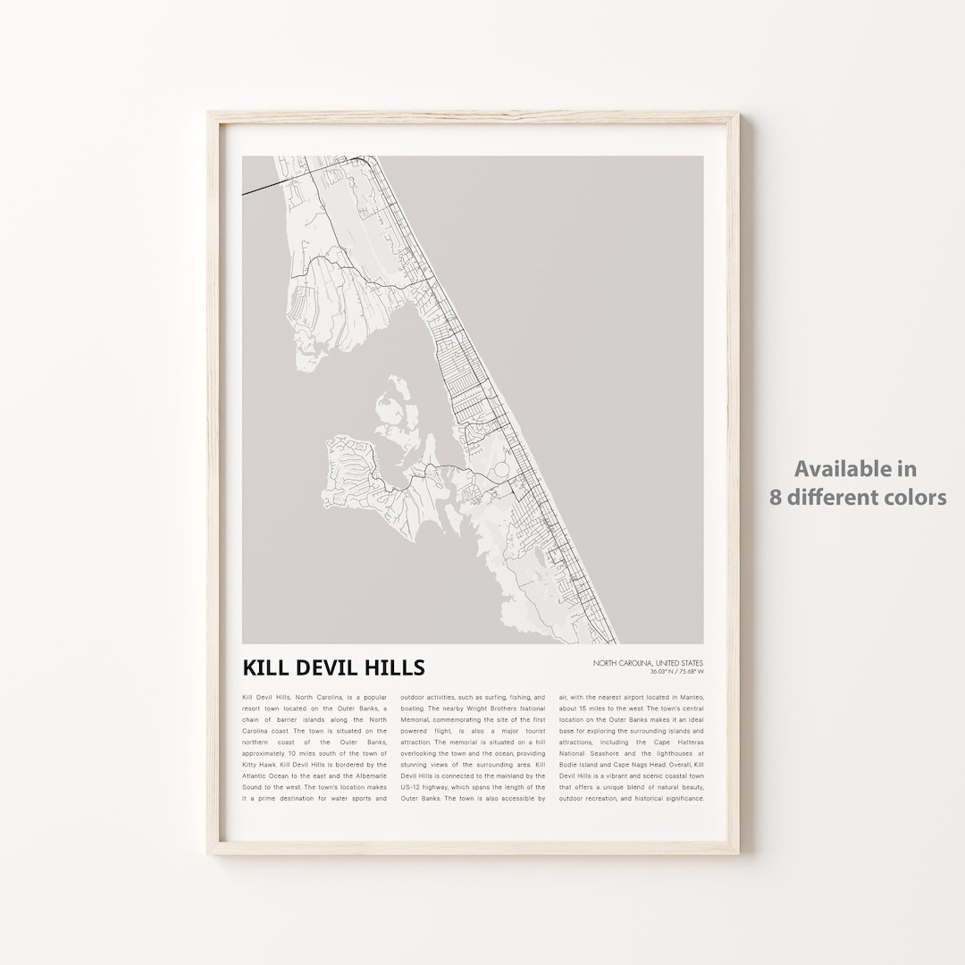 Kill Devil Hills Map Print, Kill Devil Hills Travel Map, Kill Devil ...